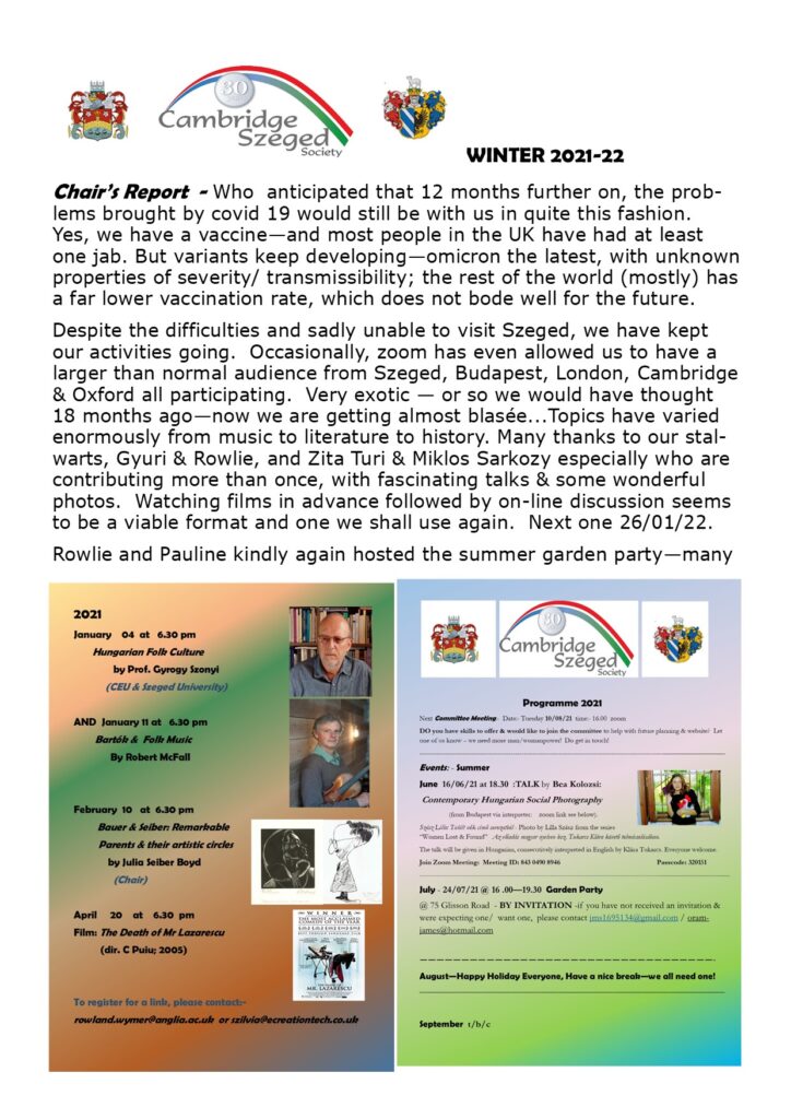 NEWSLETTER 2021-22 | Cambridge Szeged Society